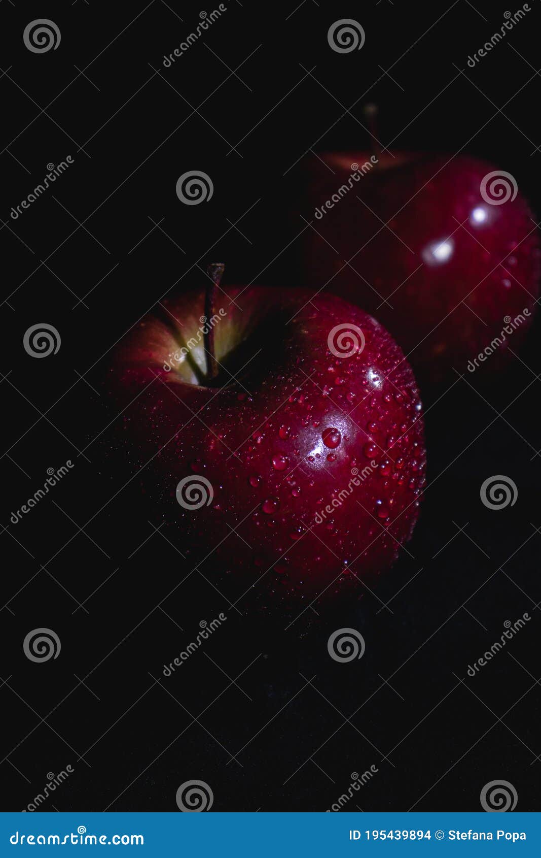 Apple Fruit with Drops of Water, Abstract Shadow, Black Background ...