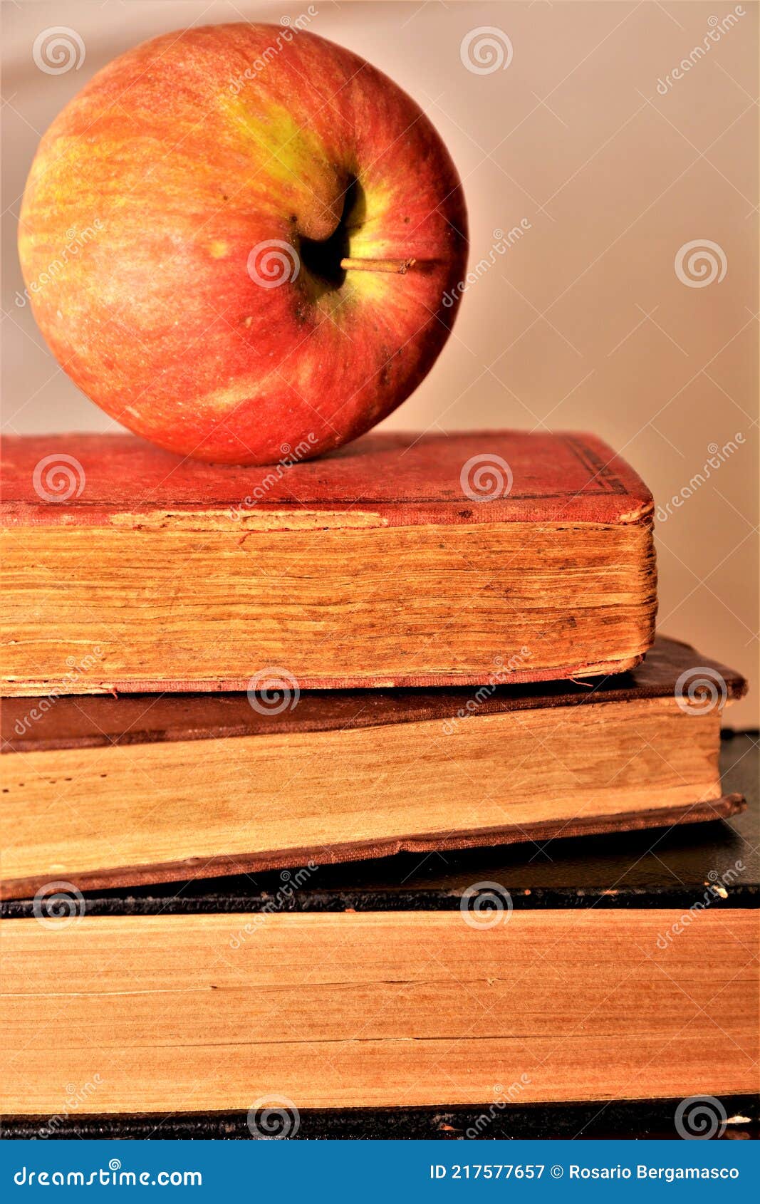 Apple Fruit on Old Books Concept Good Culture Stock Image - Image of ...