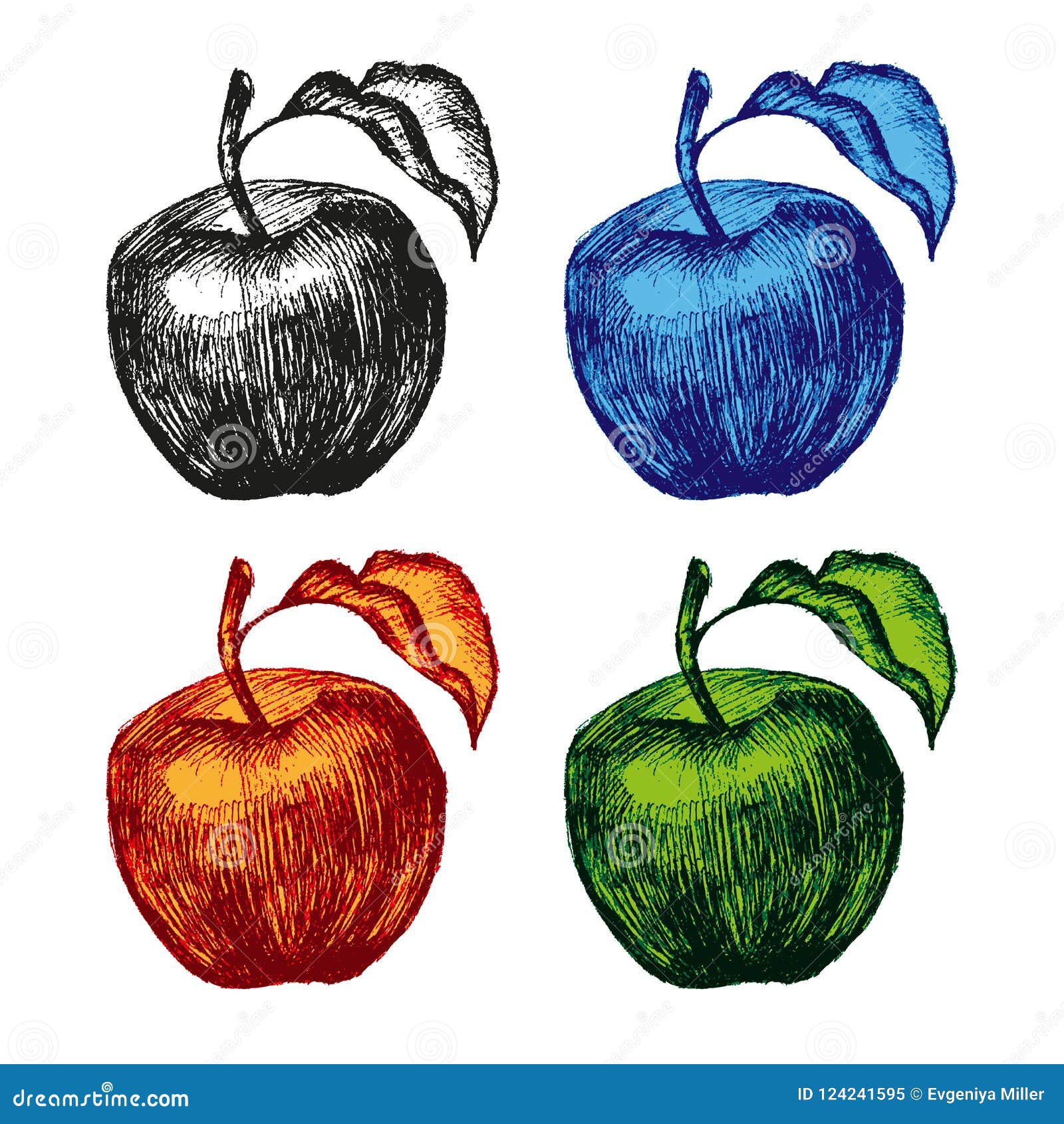 Apple Fruit Set Hand Drawn Vector Illustration Sketch Stock Vector ...