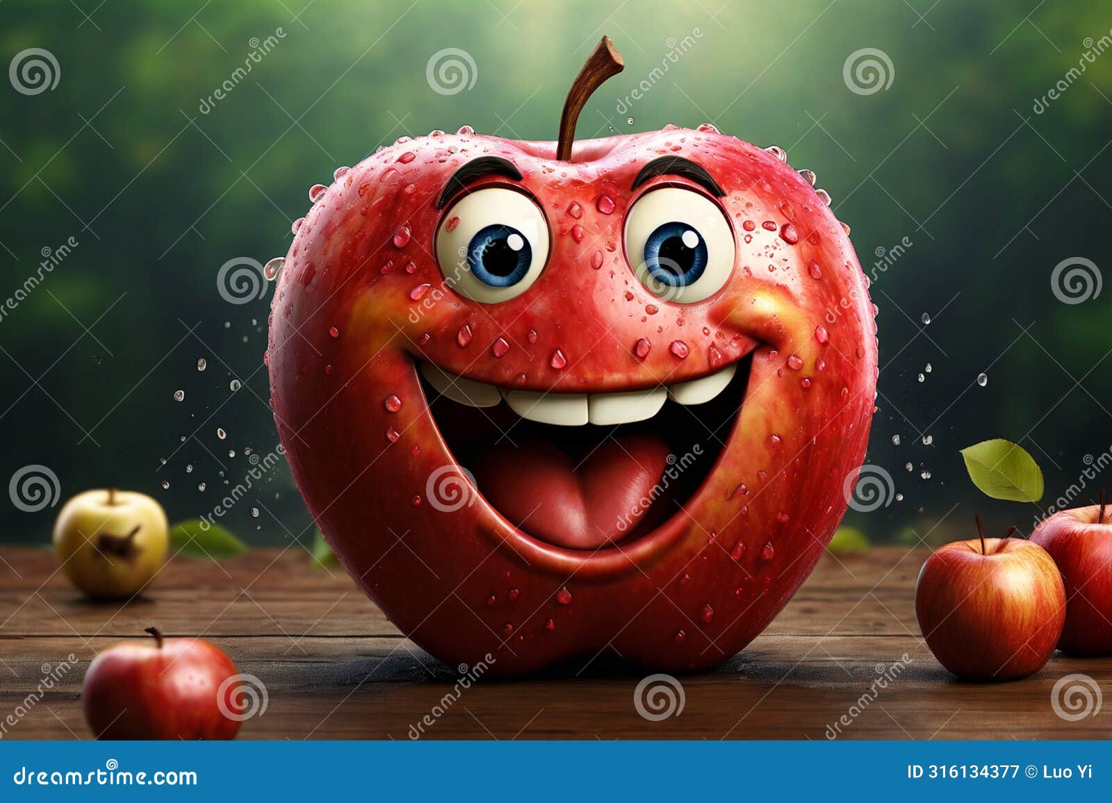 A Apple with a Funny Face on it S Head. Stock Illustration ...