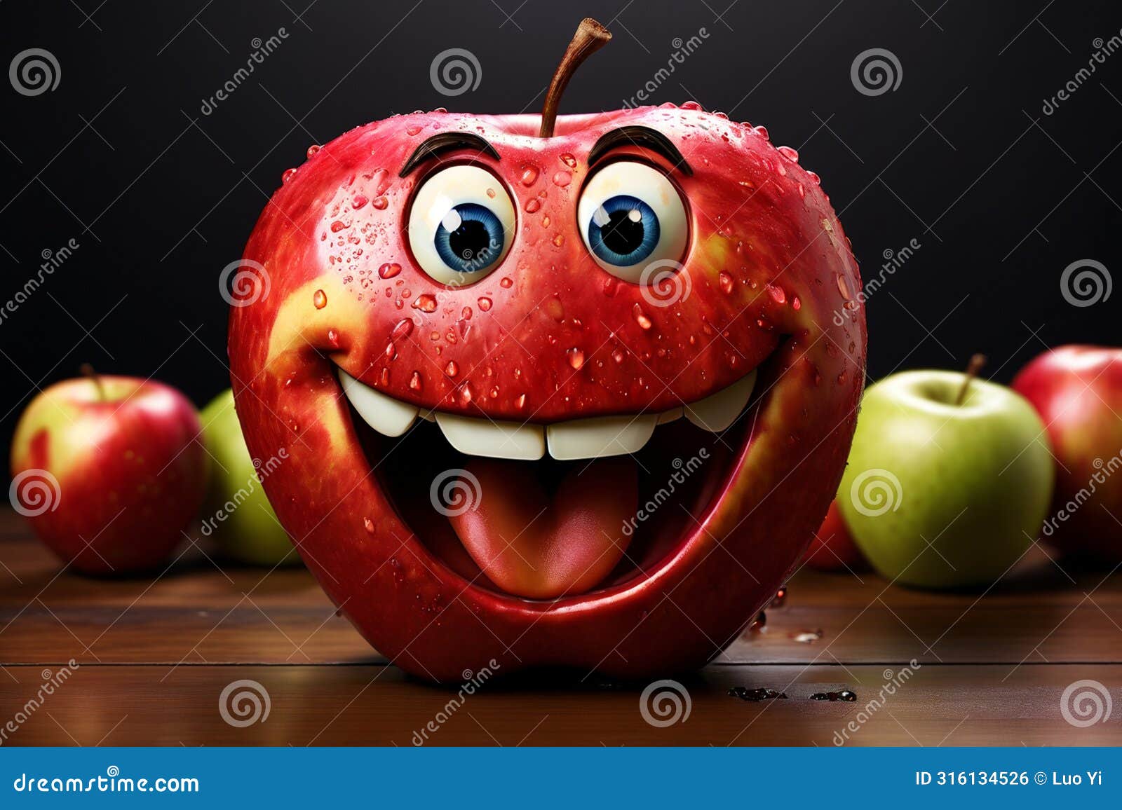 A Apple with a Funny Face on it S Head. Stock Illustration ...