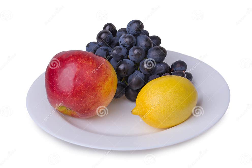 Apple Grape Lemon on a Plate Stock Photo - Image of isolated, closeup ...