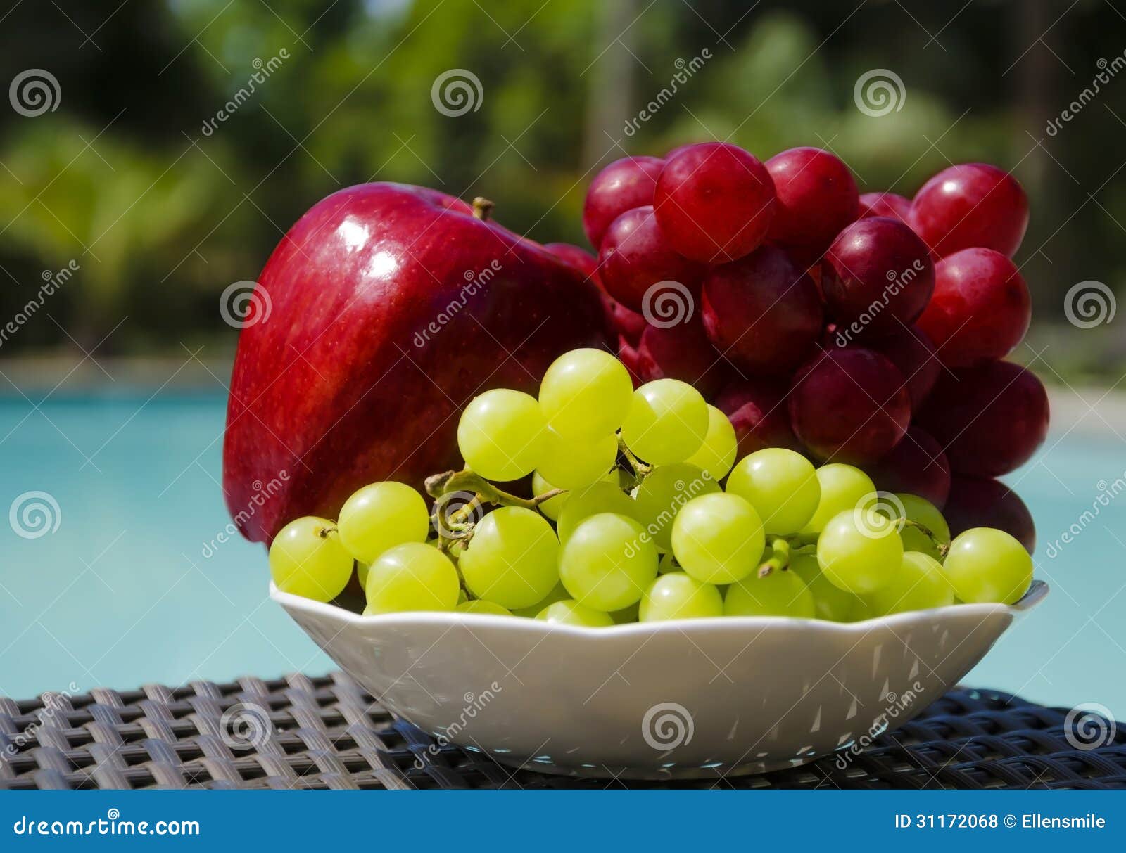 Apple and Grape by the Swimmimg Pool Stock Photo - Image of daytime ...