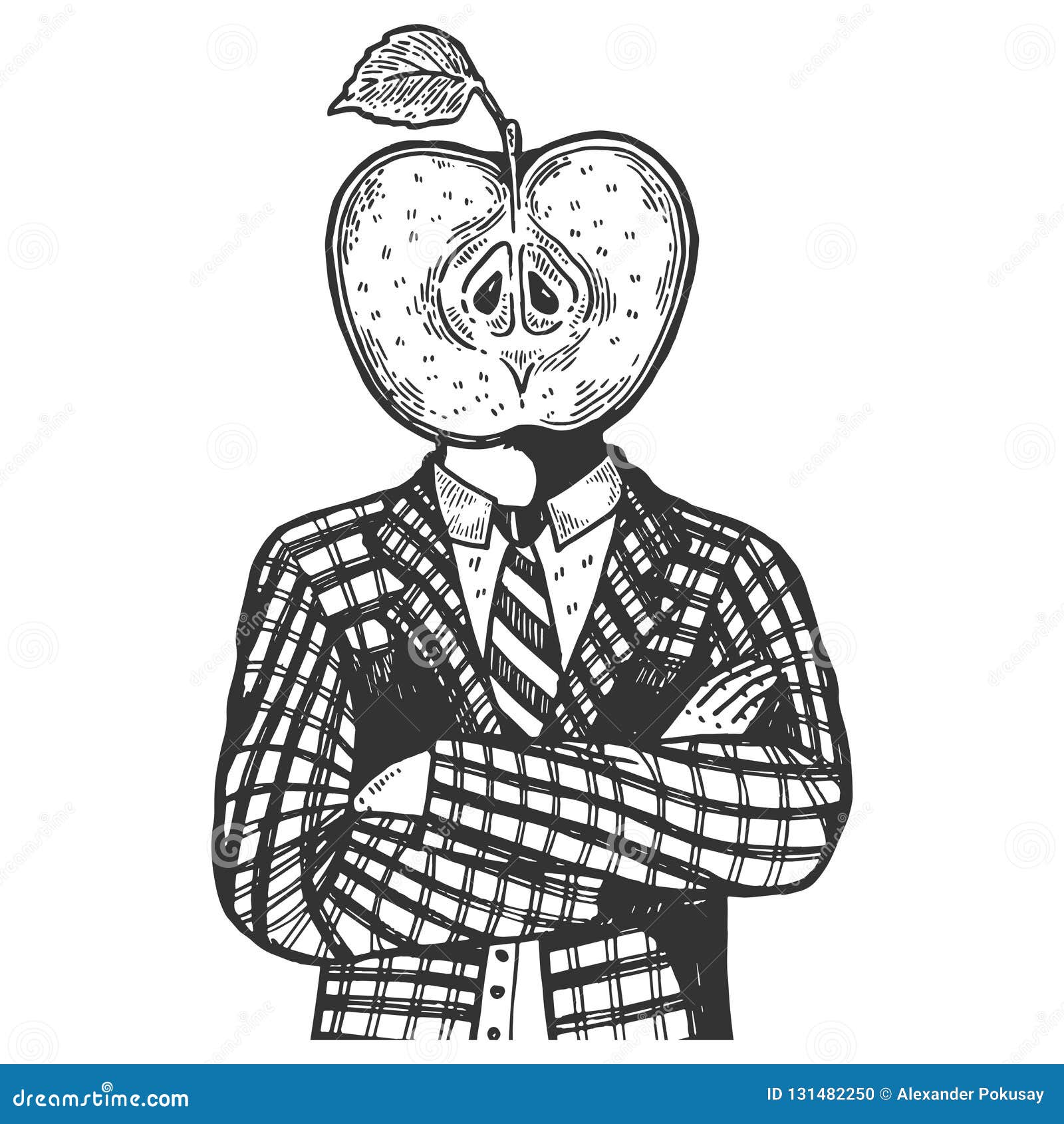 Apple Head Man Engraving Vector Illustration Stock Vector ...