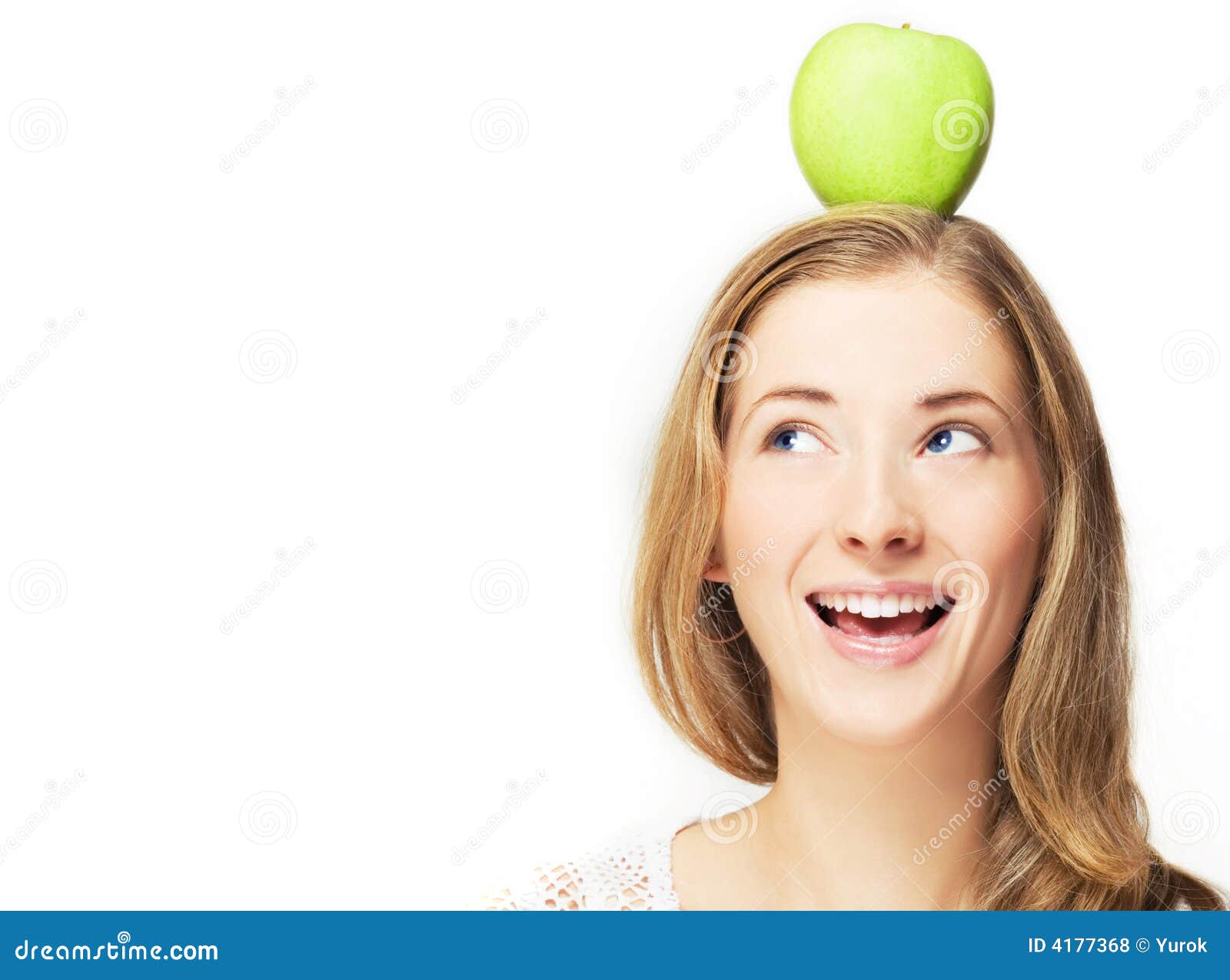 Apple on her head stock photo. Image of attractive, girl - 4177368