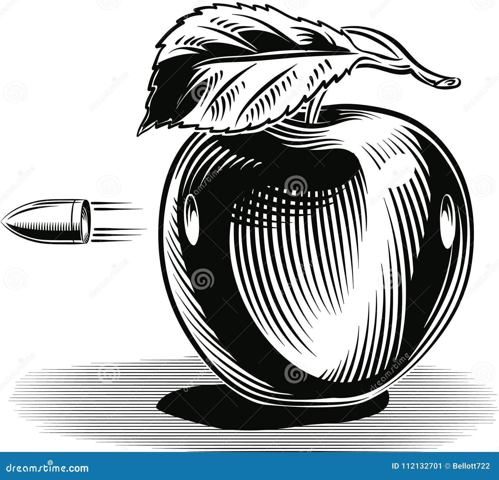 Apple Hit by a Bullet that Pierces. Stock Illustration - Illustration ...