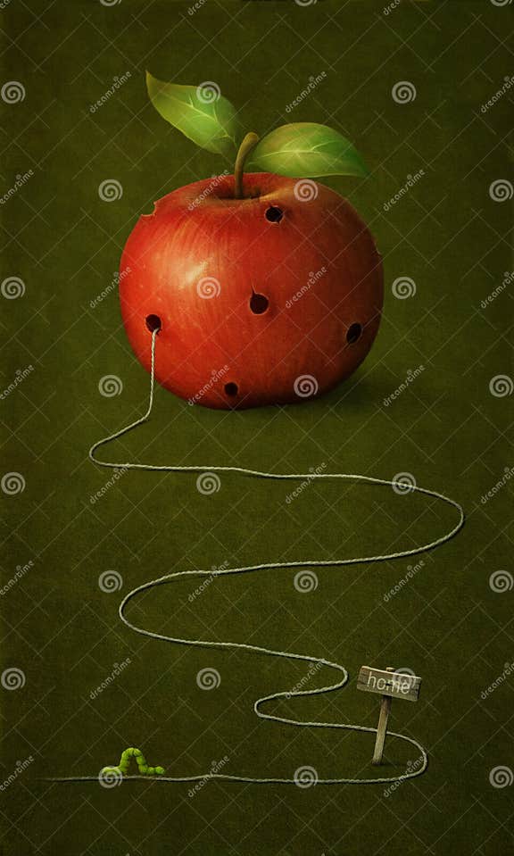 Apple with holes. stock illustration. Illustration of biting - 24335511