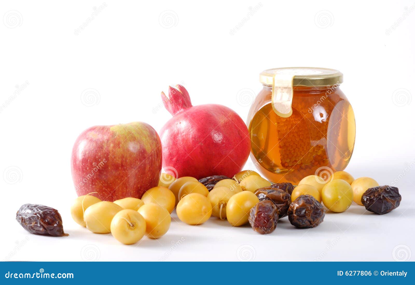 Apple and Honey and Palm Fruit Stock Photo - Image of apple, rosh: 6277806