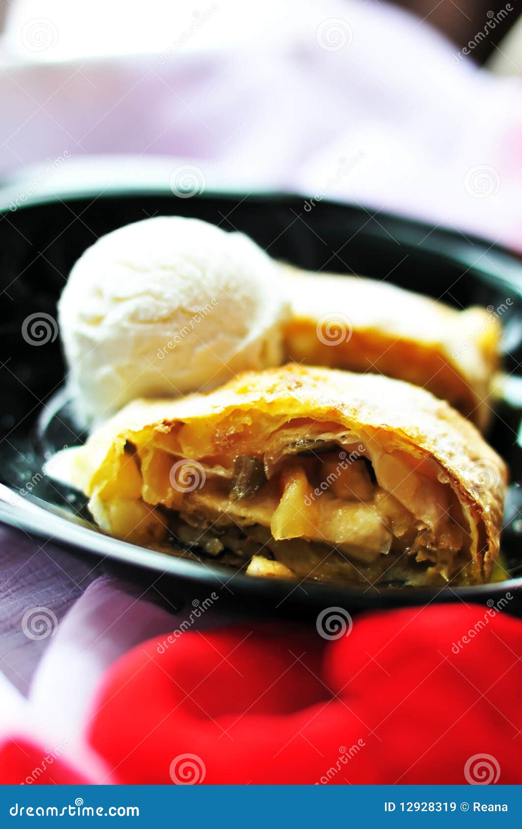 Apple hot strudel stock image. Image of czech, cream - 12928319