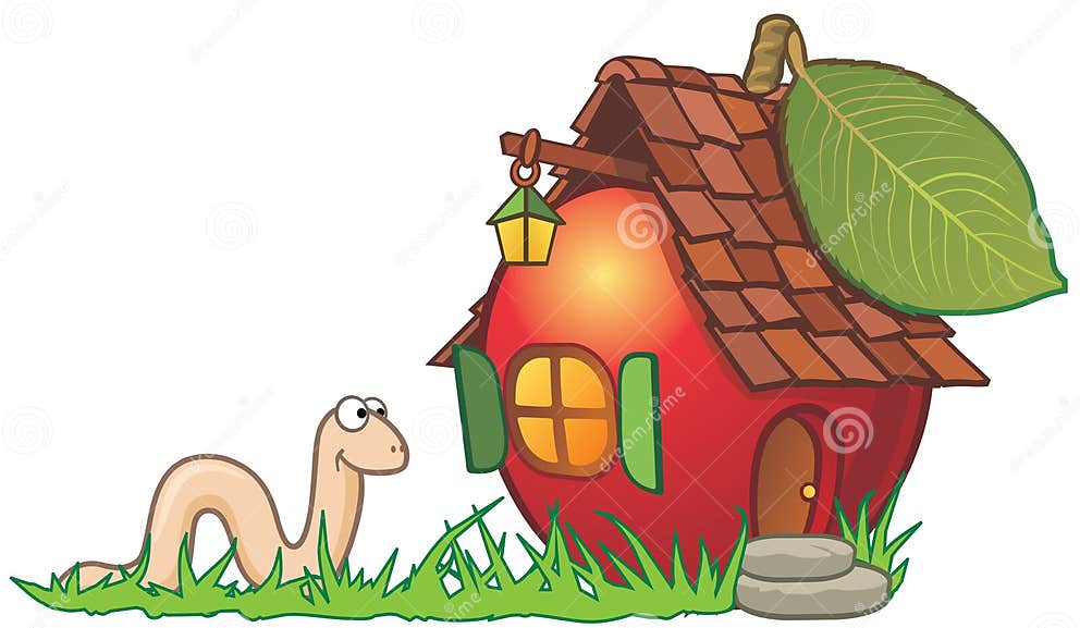 Apple house and worm stock illustration. Illustration of closeup - 7263772