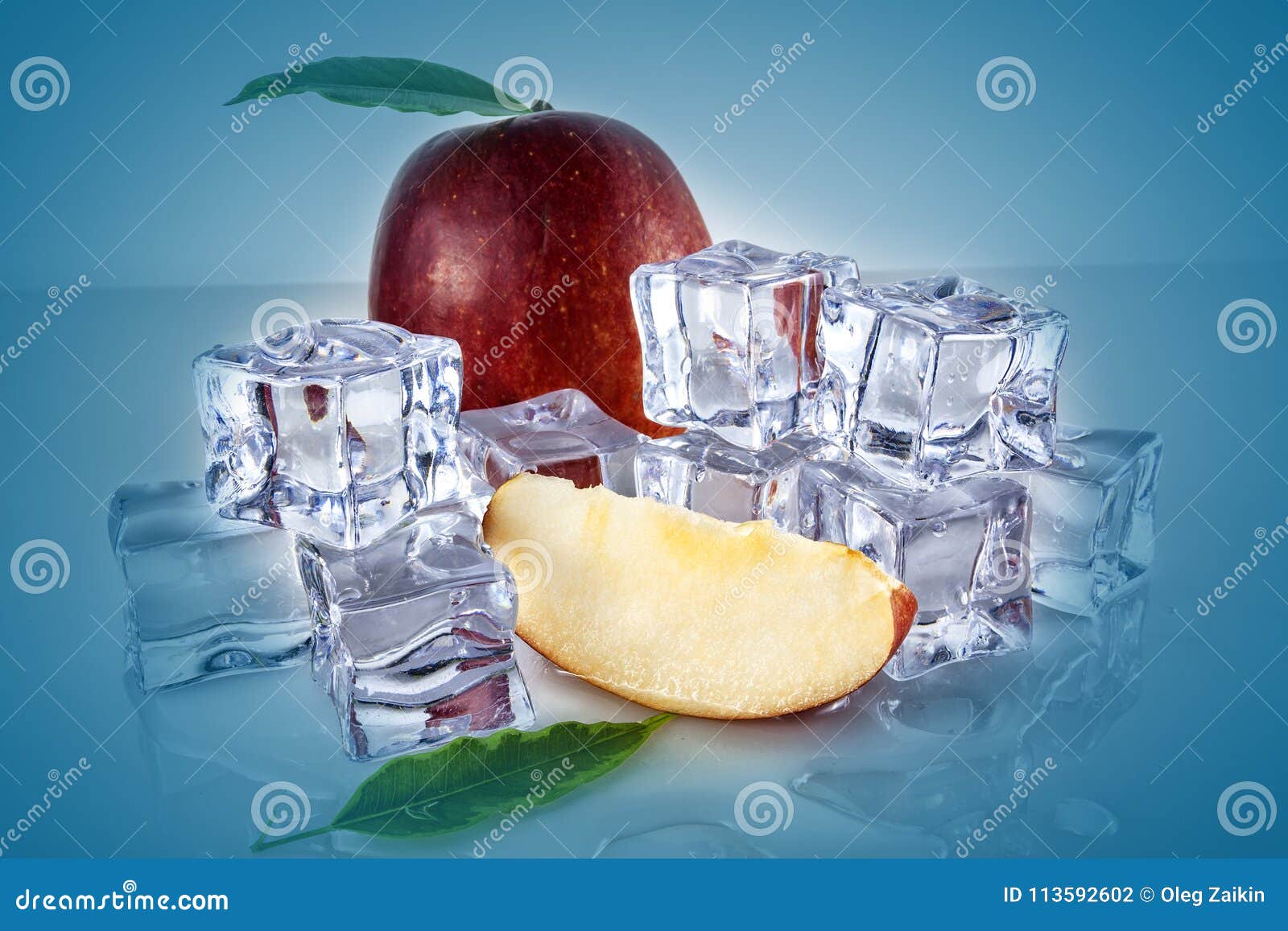 Apple with ice cubes stock photo. Image of healthy, white - 113592602