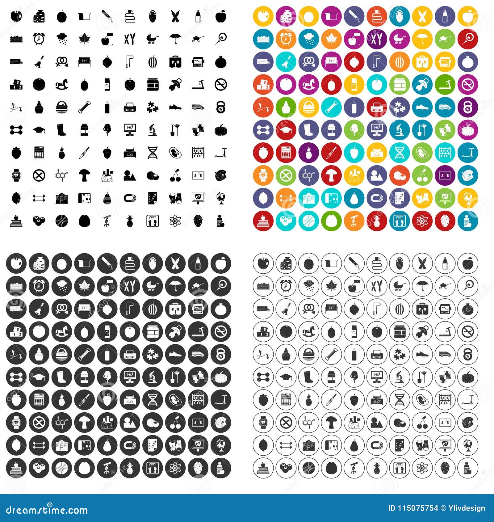 100 Apple Icons Set Vector Variant Stock Vector - Illustration of ...