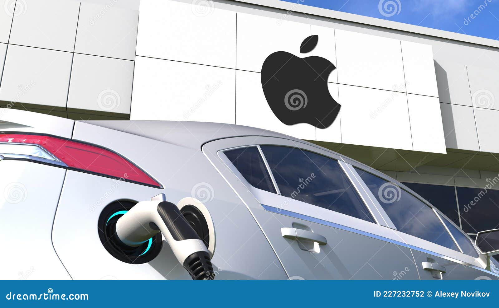 APPLE INC. Logo and the Electric Car Plug. Editorial Conceptual 3d 3d ...