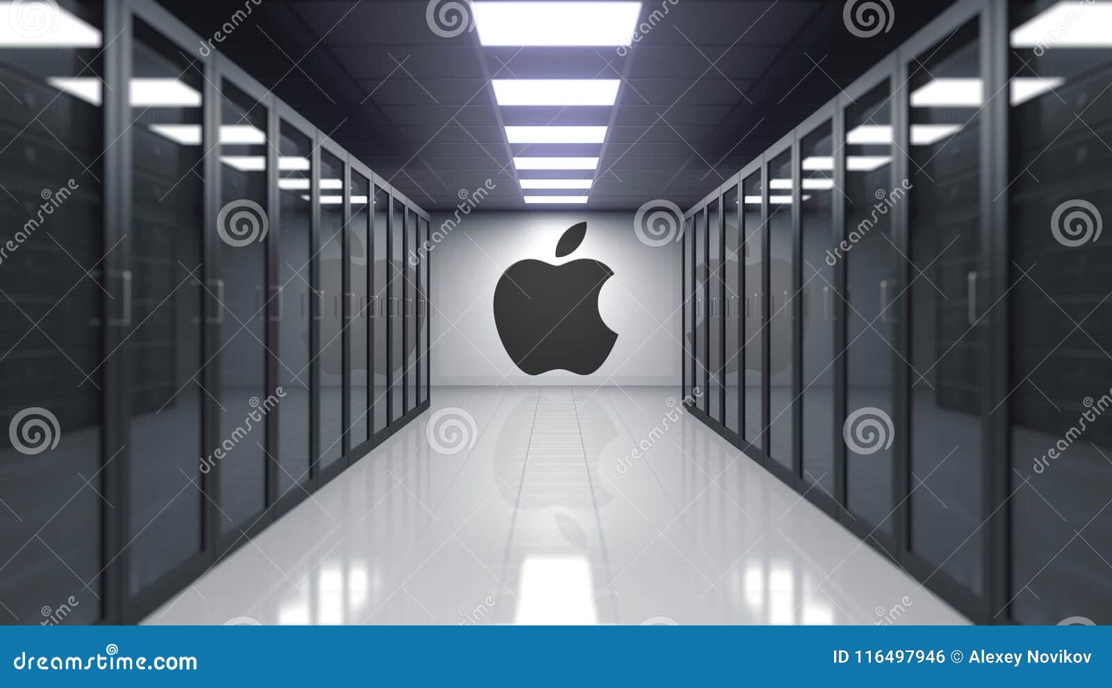 Apple Inc. Logo on the Wall of the Server Room. Editorial 3D Rendering ...