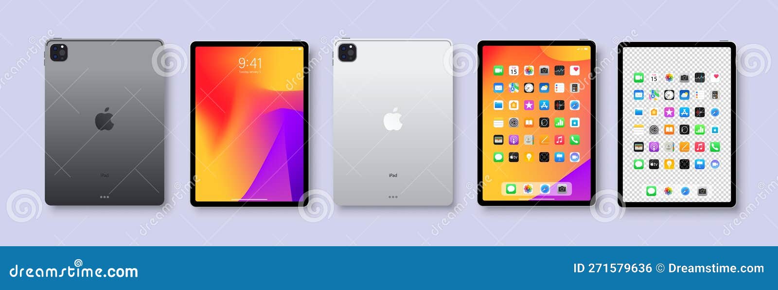 Apple IPads. Front, Back View. Gray, Silver. Mini, Air, Pro Models ...