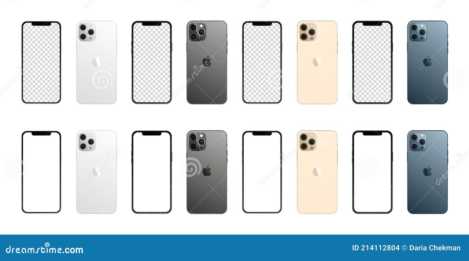 Apple IPhone 12 Pro Max In Four Colors. Iphone Mockup Set. Vector ...