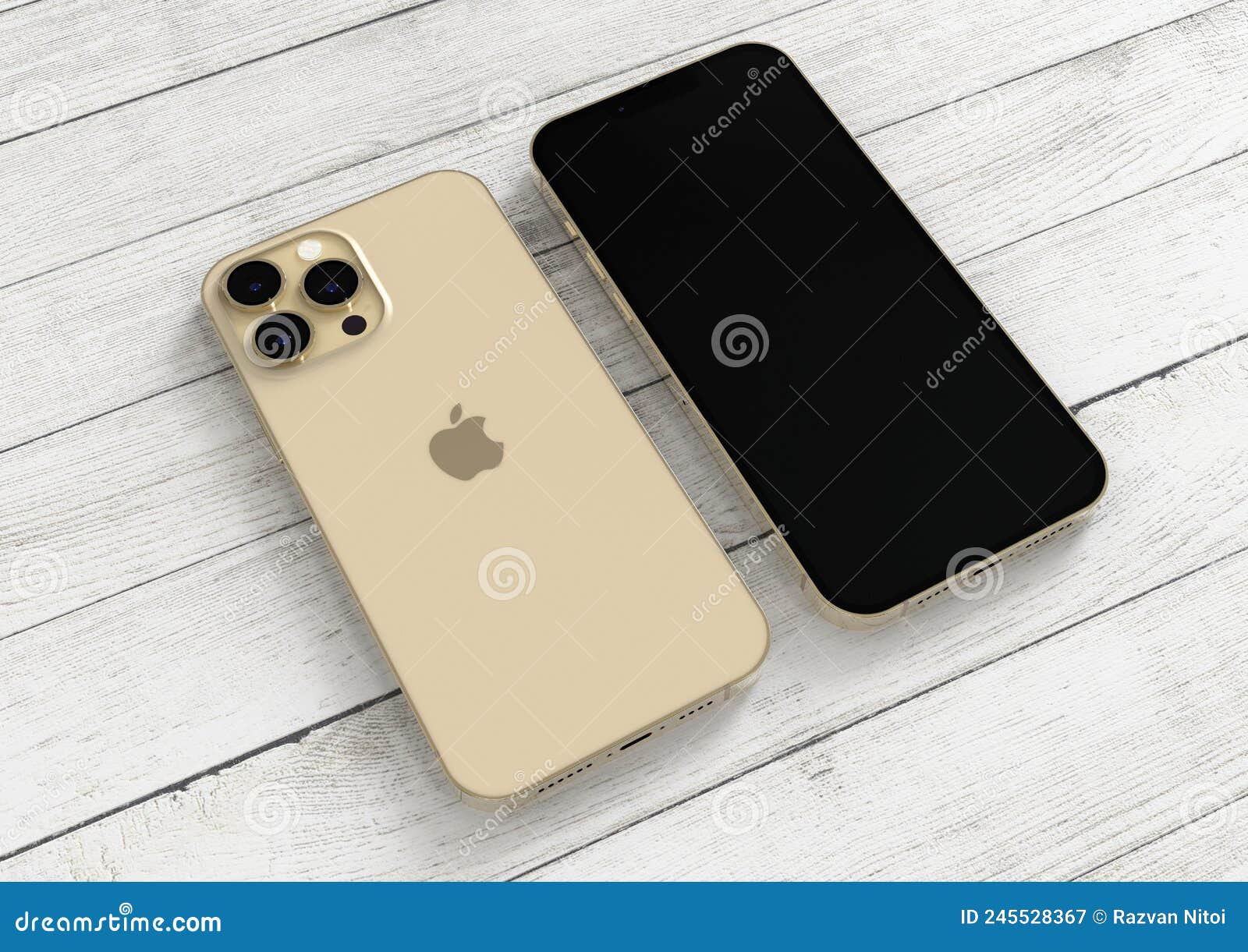 Apple IPhone 13 Pro Max Gold, Front and Back Sides Comparison Editorial ...