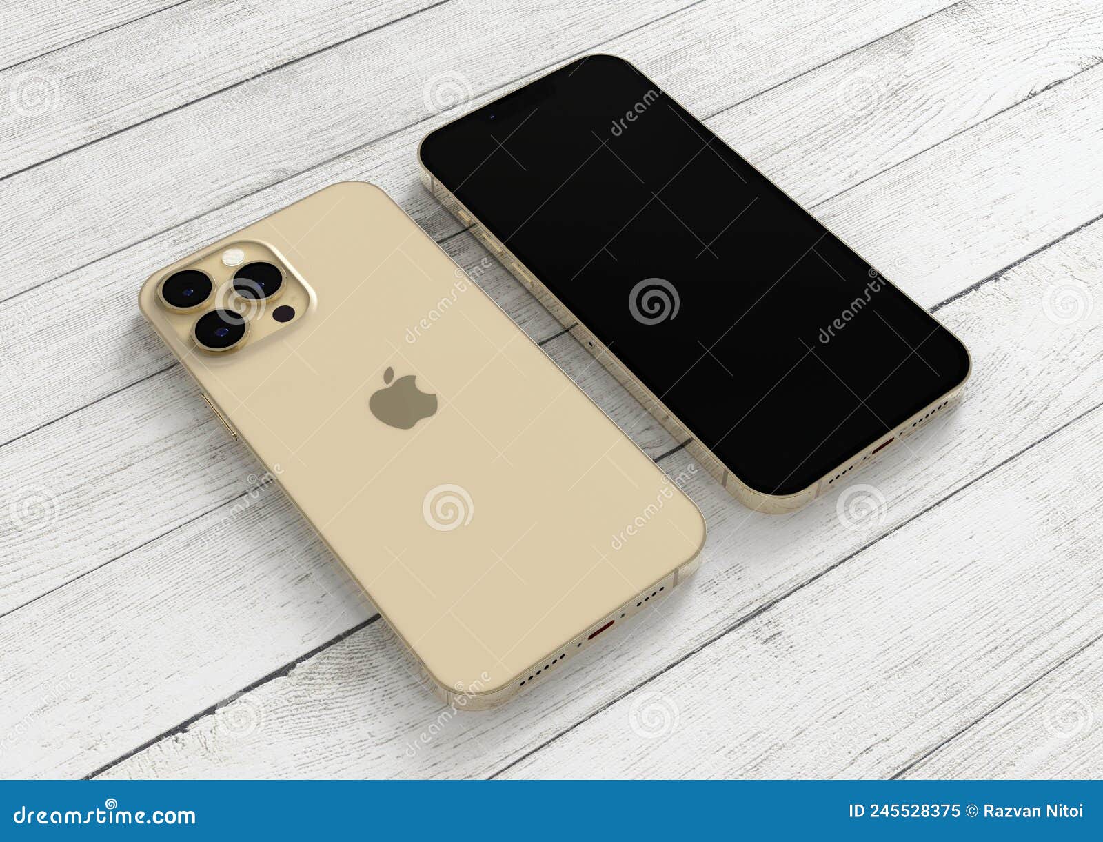 Apple IPhone 13 Pro Max Gold, Front and Back Sides Comparison Editorial ...