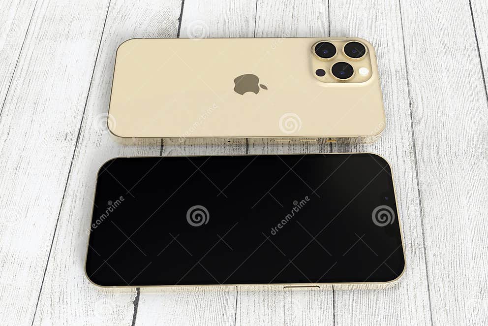 Apple IPhone 13 Pro Max Gold, Front and Back Sides Comparison Editorial ...