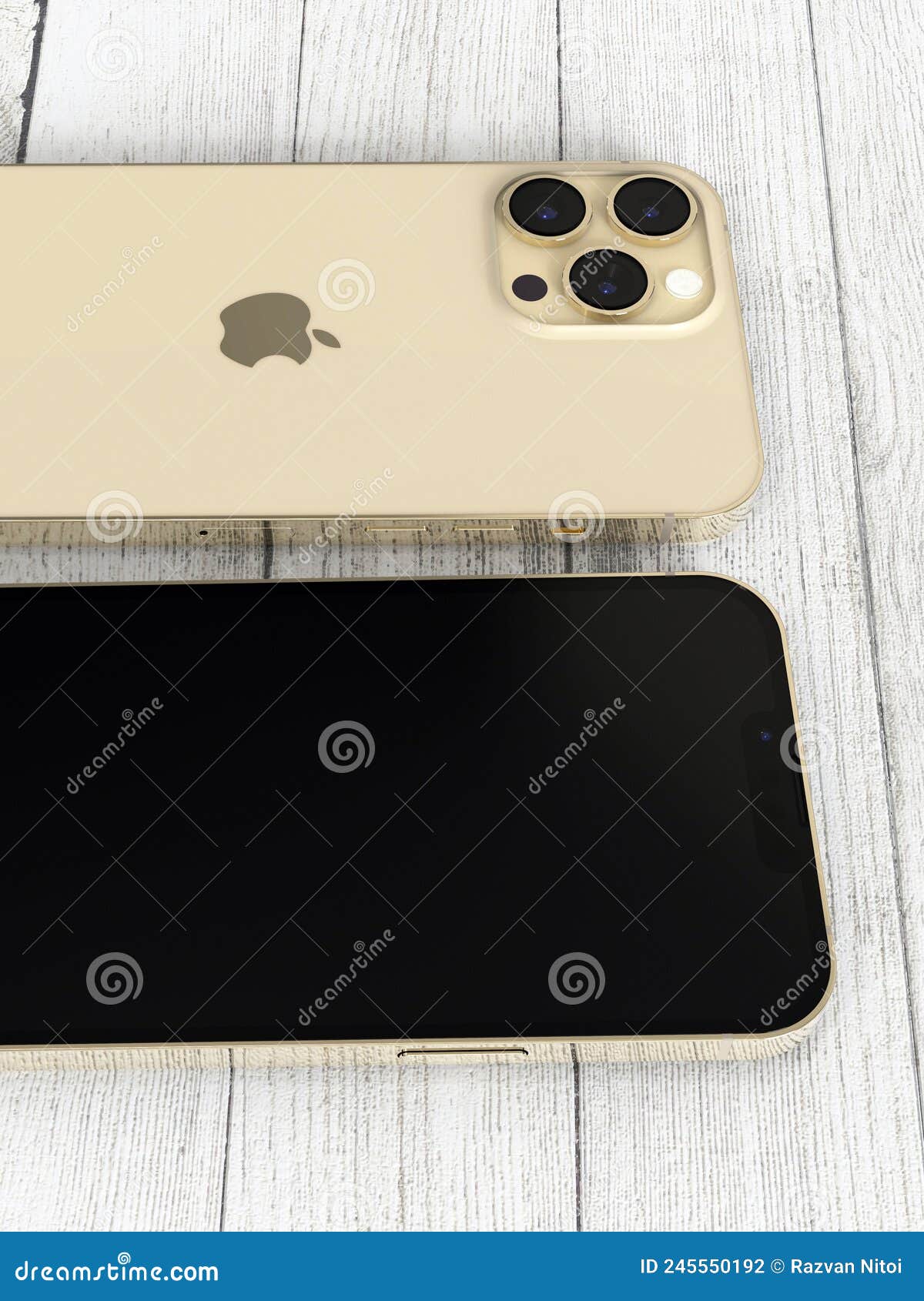 Apple IPhone 13 Pro Max Gold, Front and Back Sides Comparison Editorial ...