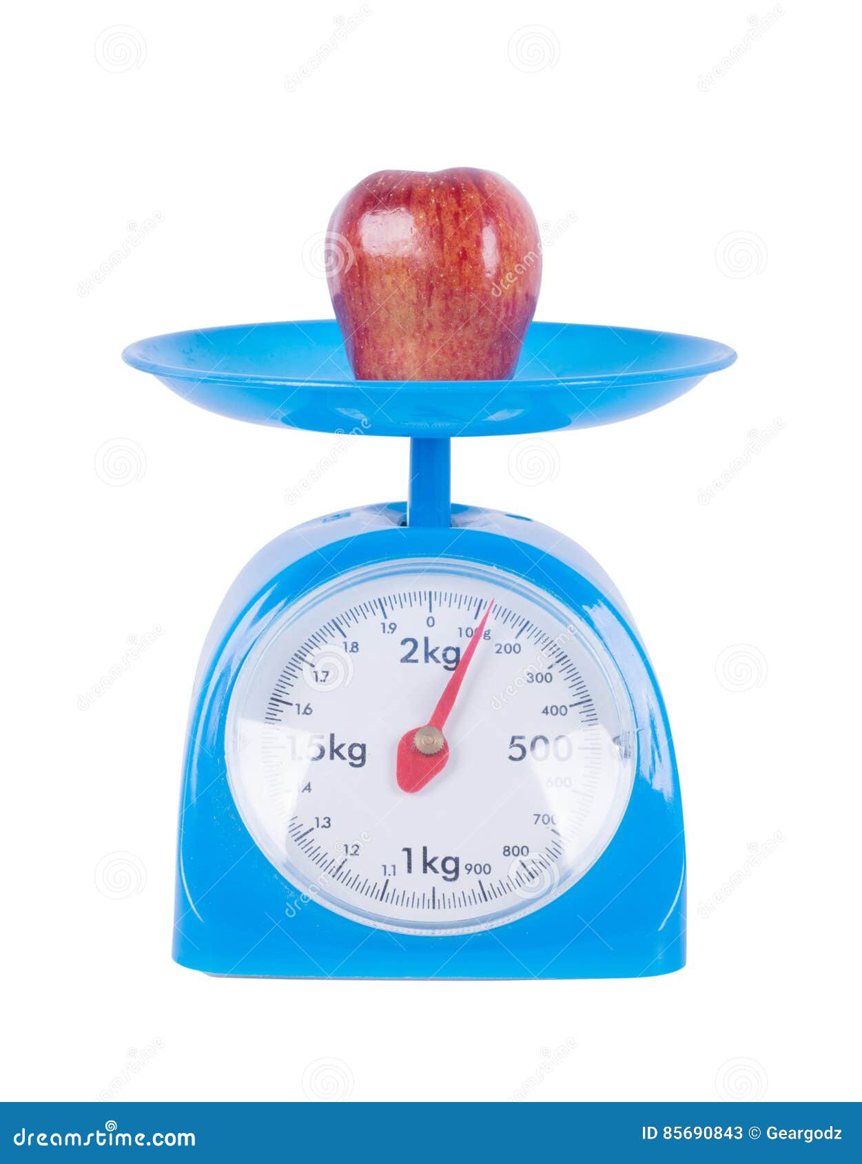 Apple on Kitchen Scale Isolated on White Background Stock Image - Image ...