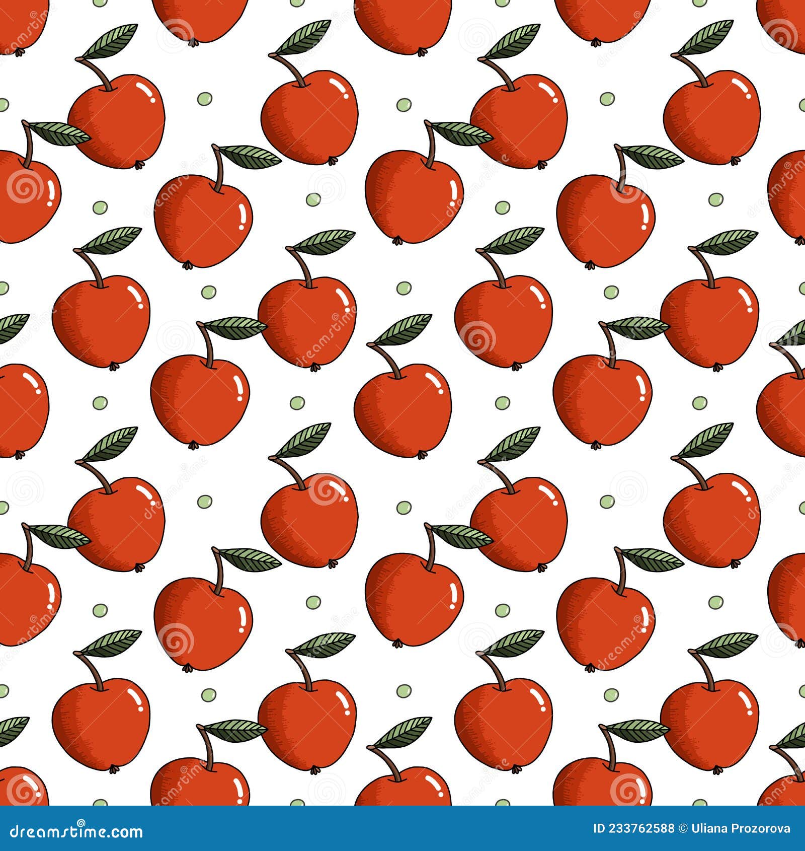 Apple with Leaf Vector Seamless Pattern on White Background Stock ...