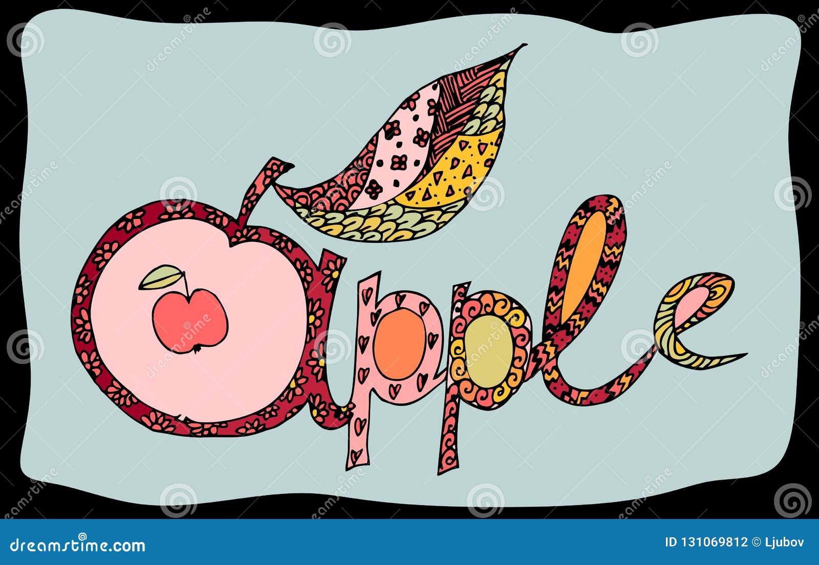 Apple Lettering. Card with Colorful Stylized Word Stock Vector ...