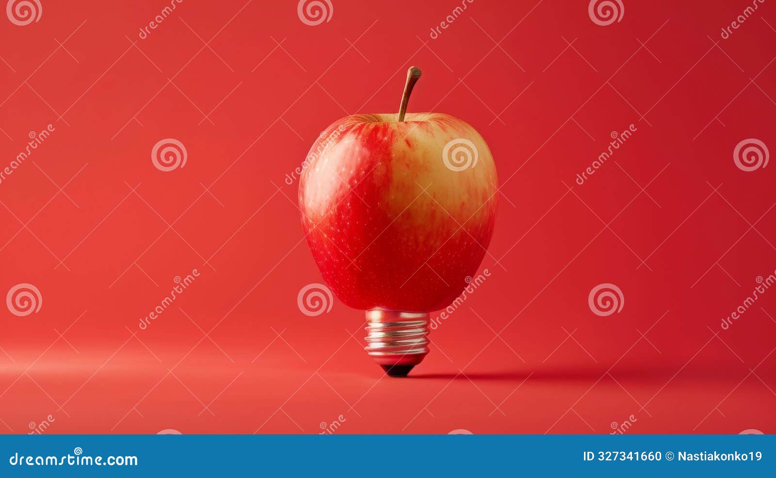 Apple Lightbulb on Red Background, Surreal Creative Concept Stock Photo ...