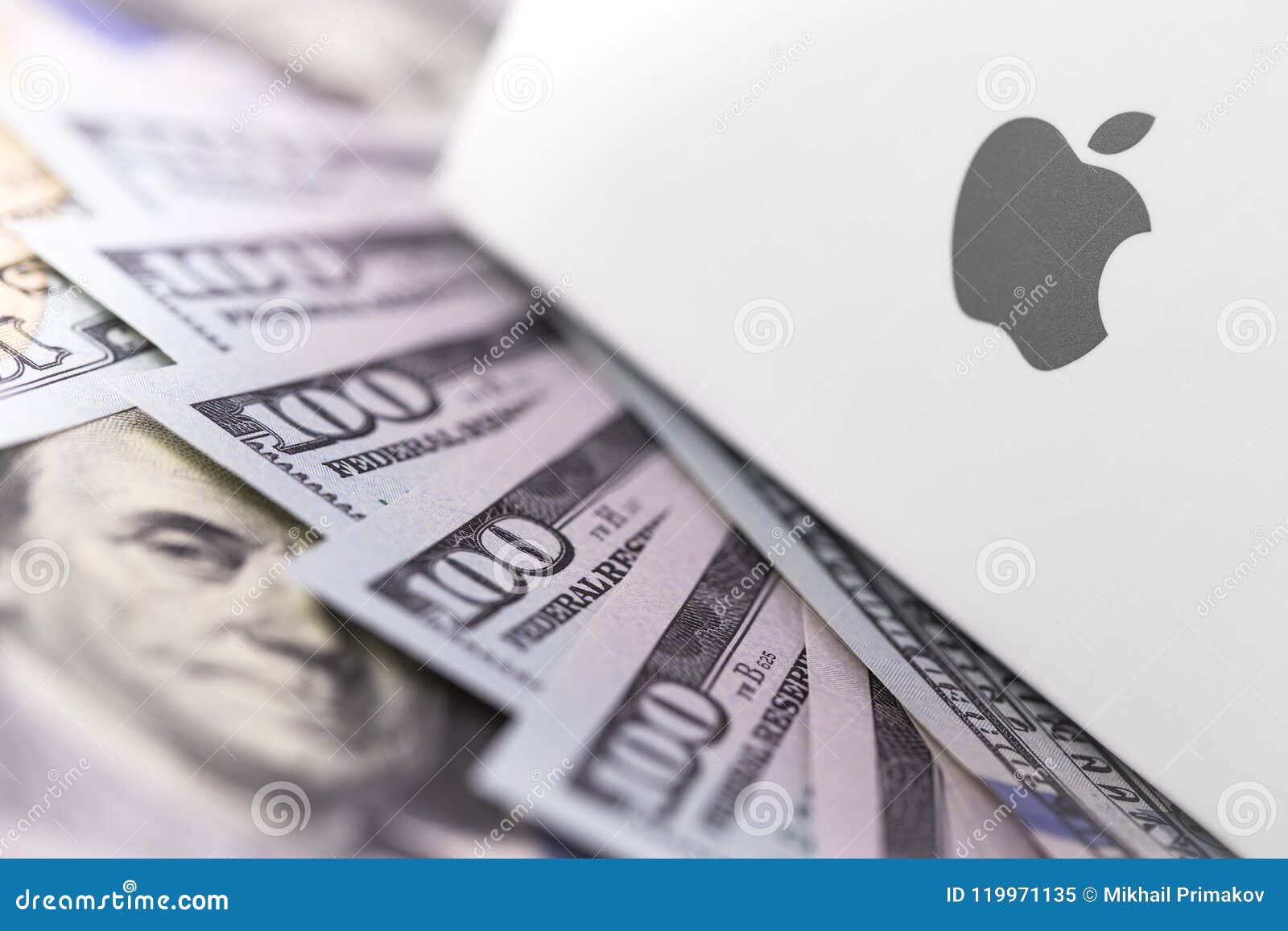 Apple Logo on Box, Money, Dollars. Apple is a Multinational Tech ...