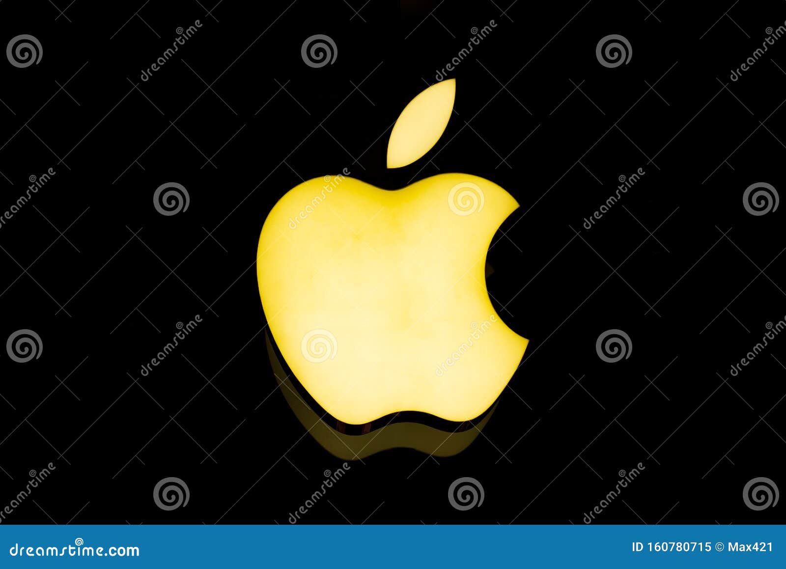 Apple logo at night editorial image. Image of computers - 160780715