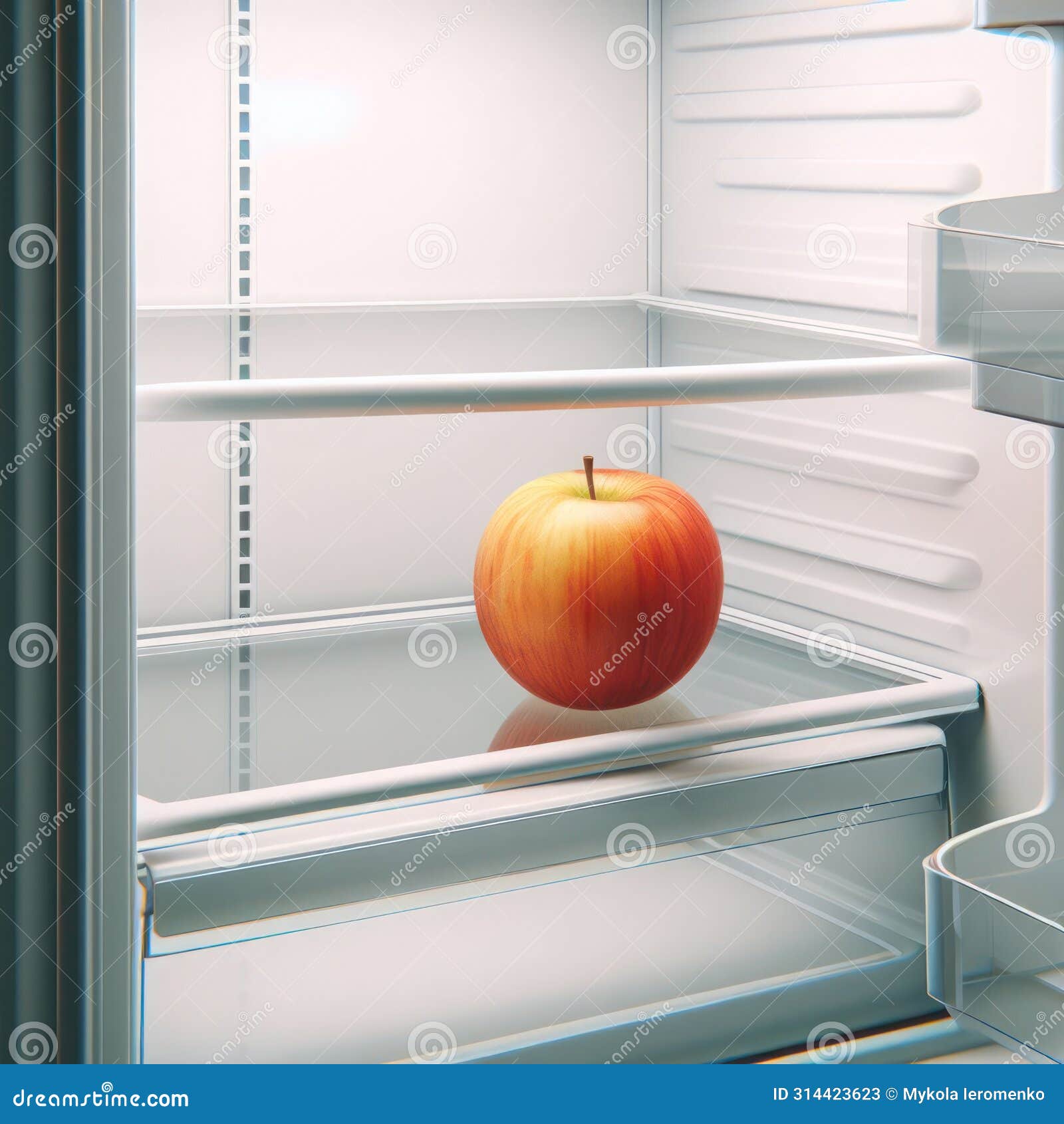 An Apple Lying on a Shelf in an Empty Refrigerator. Stock Illustration ...
