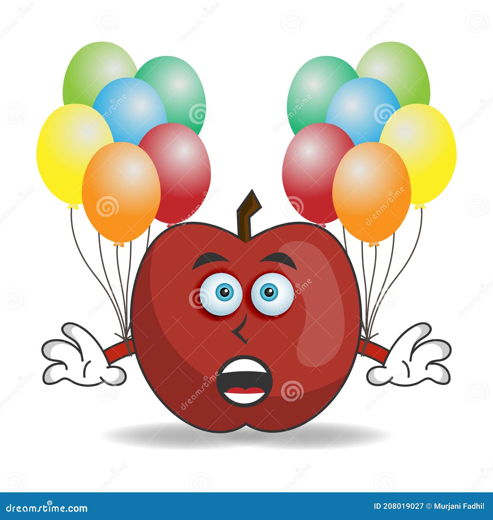 Apple Mascot Character Holding a Balloon. Vector Illustration Stock ...