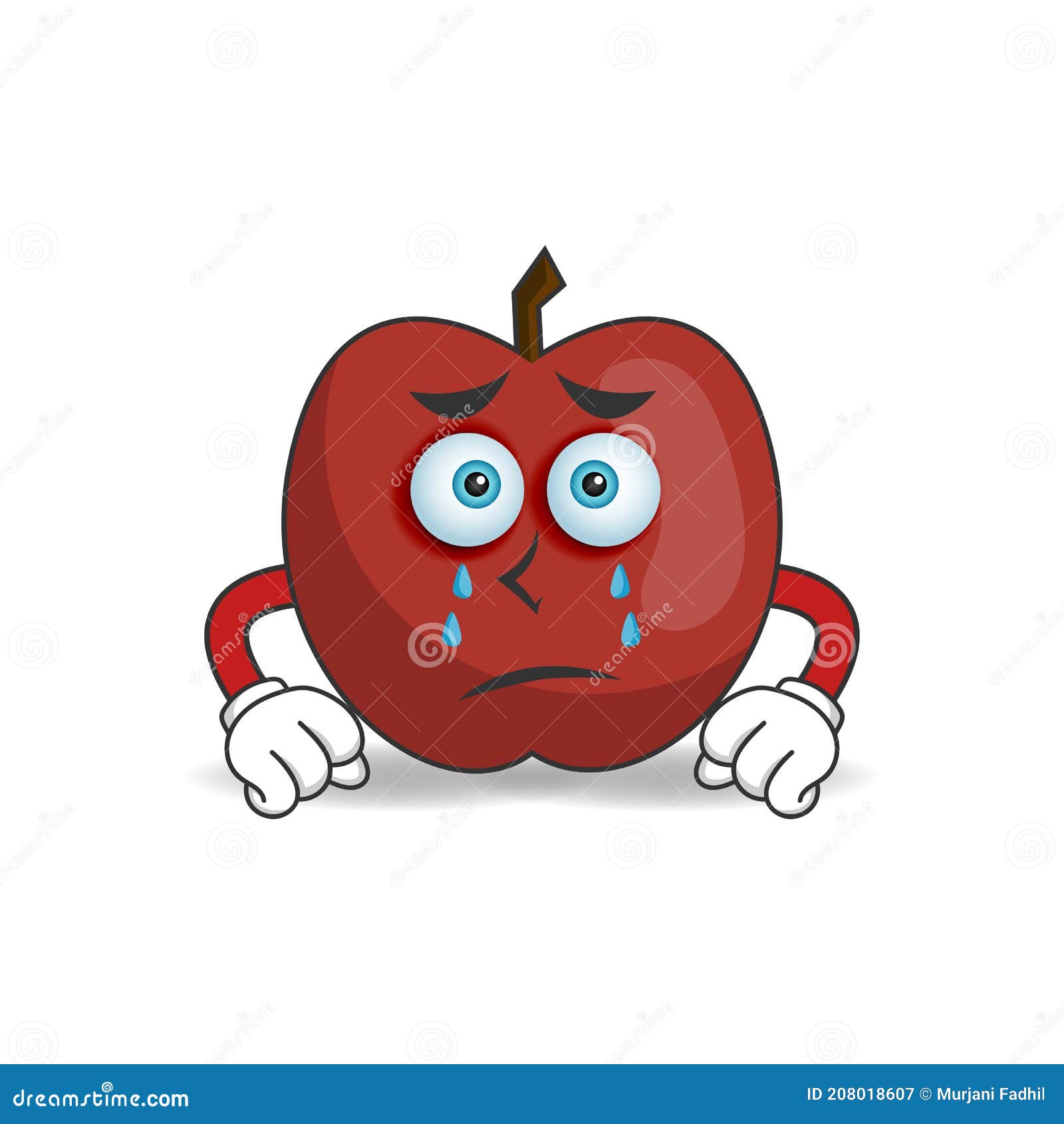 Apple Mascot Character with Sad Expression. Vector Illustration Stock ...