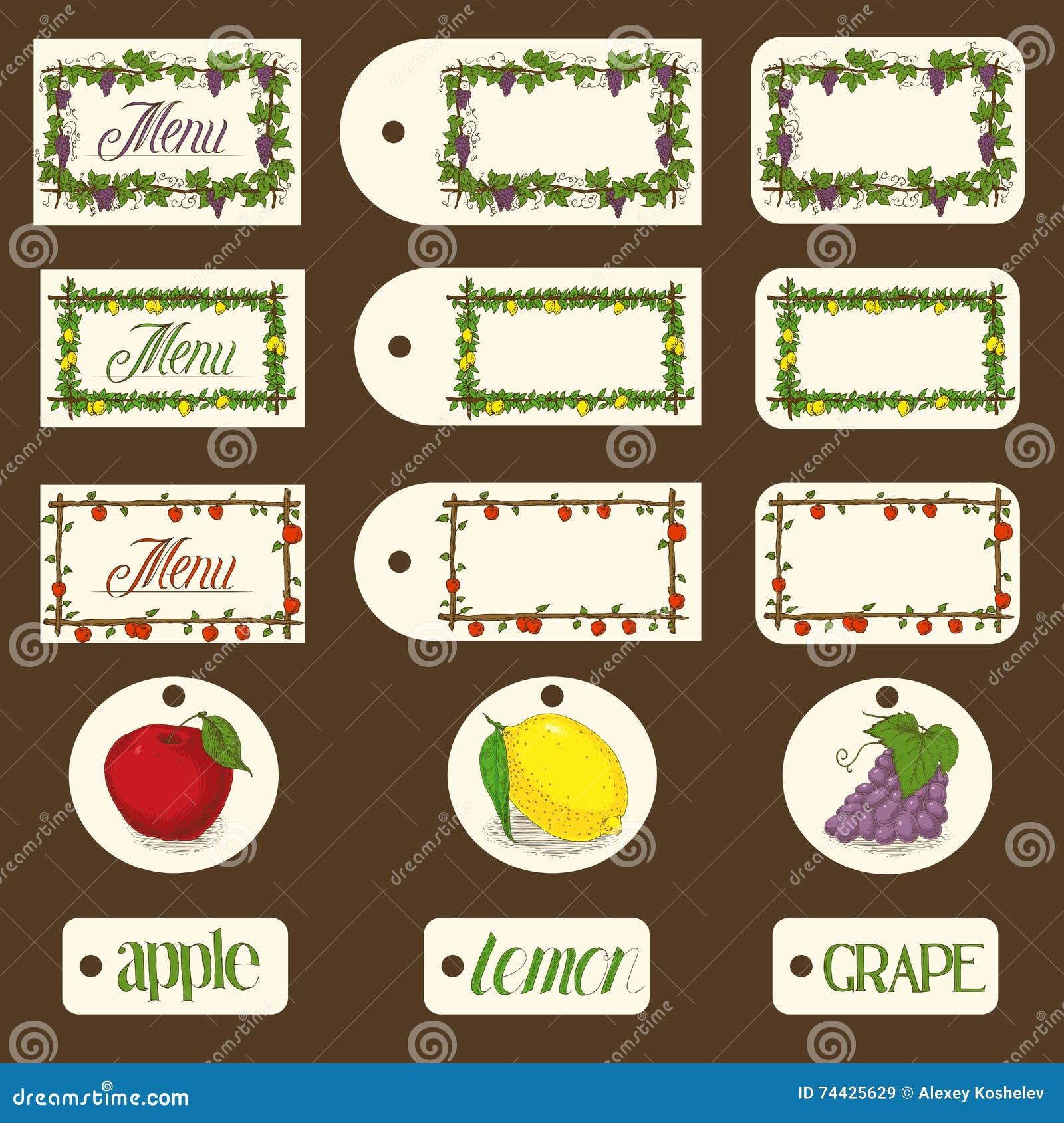 Apple Menu Pages, Card and Tag Design Set Stock Vector - Illustration ...