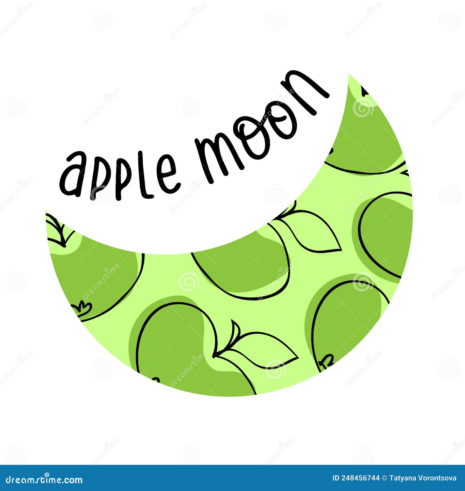 Apple Moon Background with Apples. Modern Doodle Design Suitable for ...