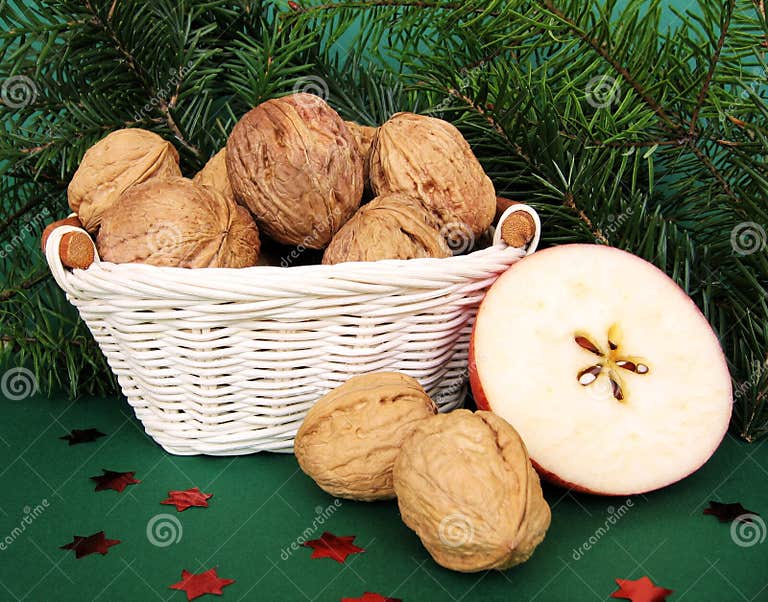 Apple nut and needles stock image. Image of apple, holiday - 2605113