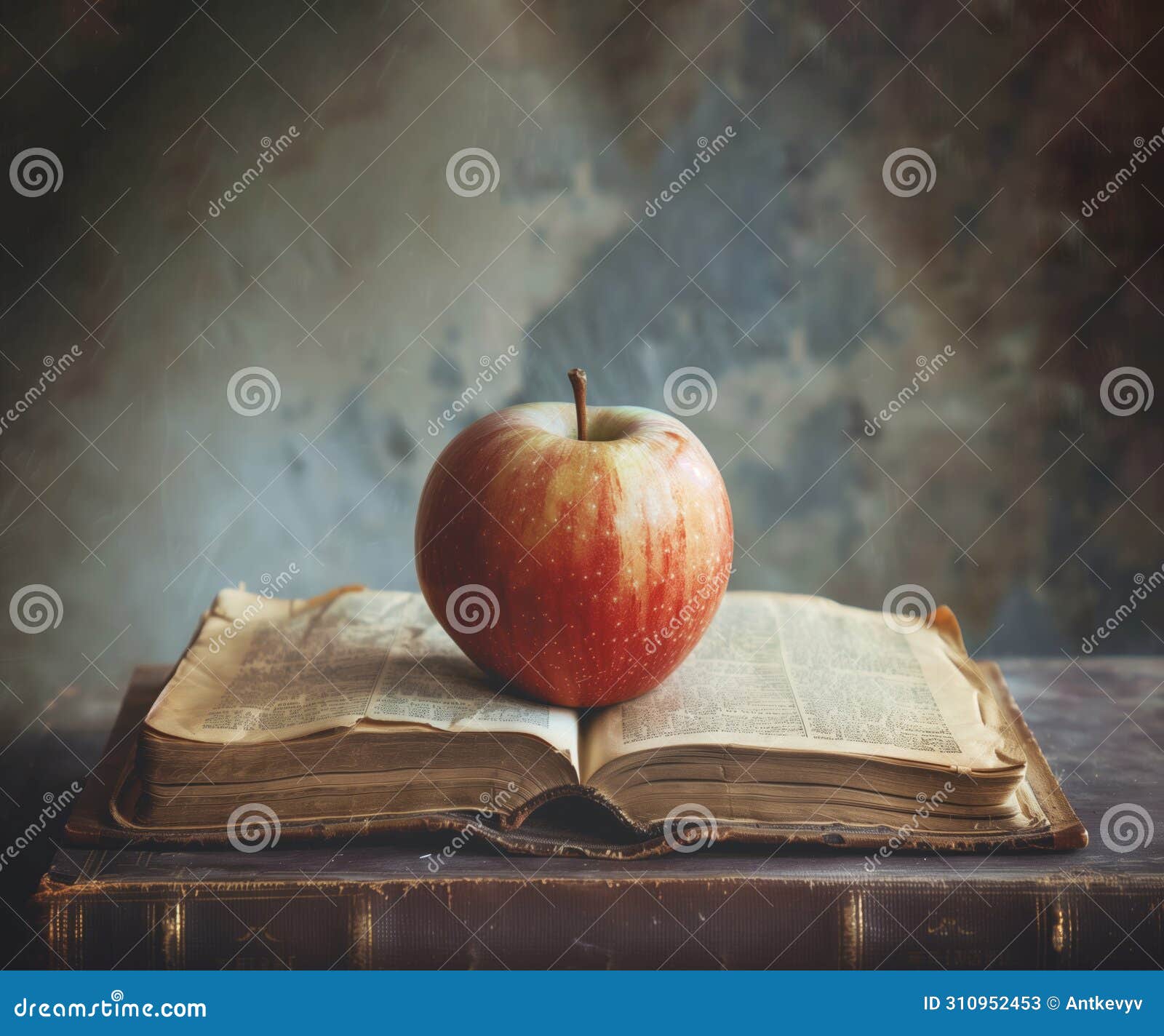 An apple on an old book stock illustration. Illustration of reading ...