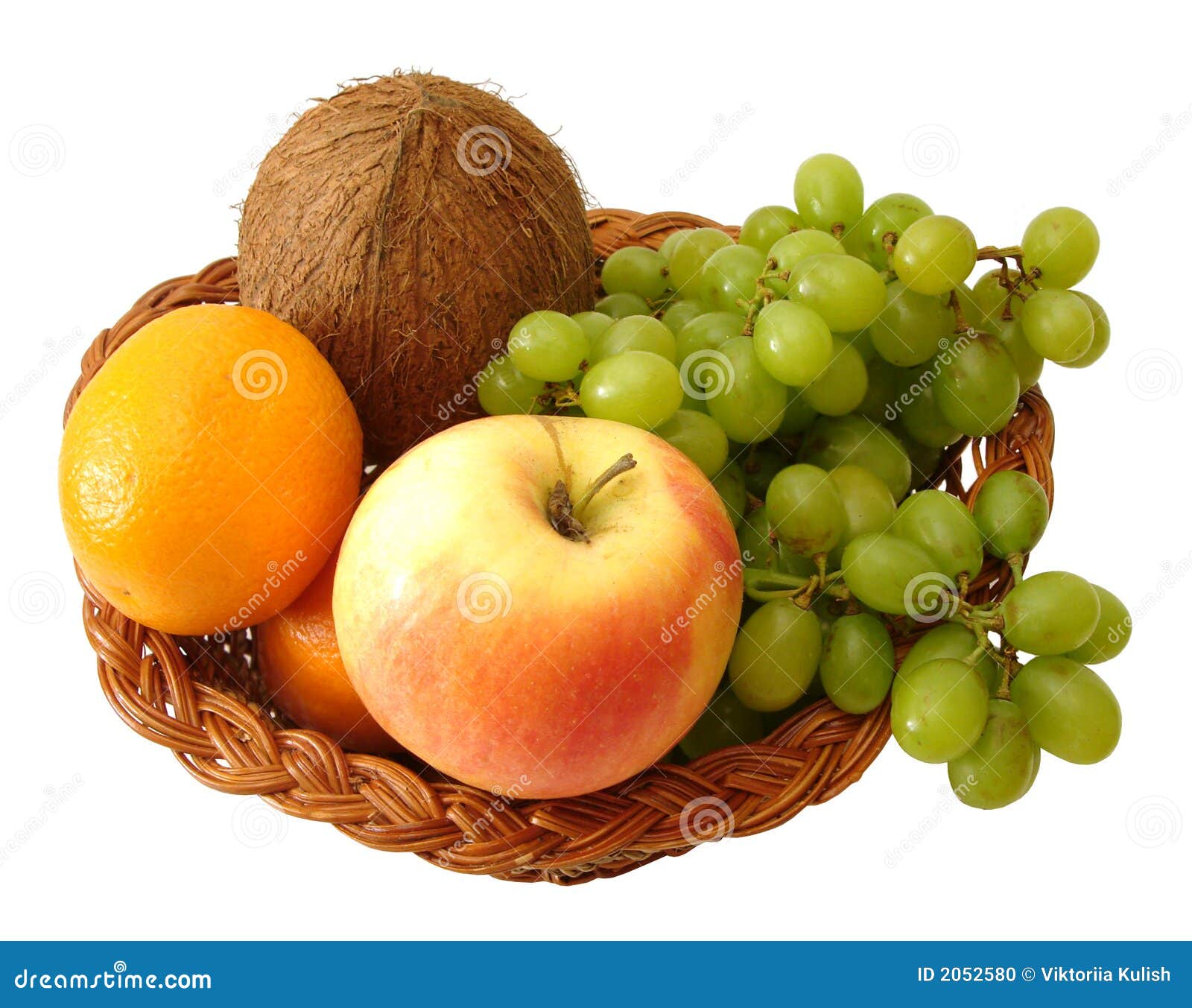 3 Apple Orange Coconut Grapes Basket White Background Photos - Free ...