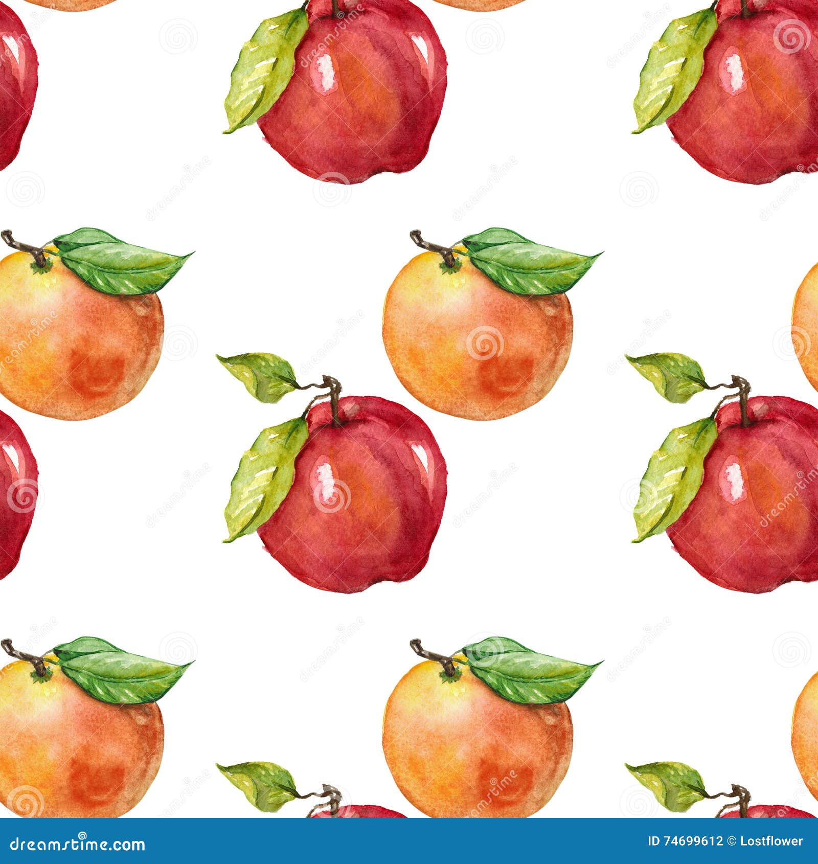 Apple and Orange. Seamless Watercolor Pattern Stock Illustration ...