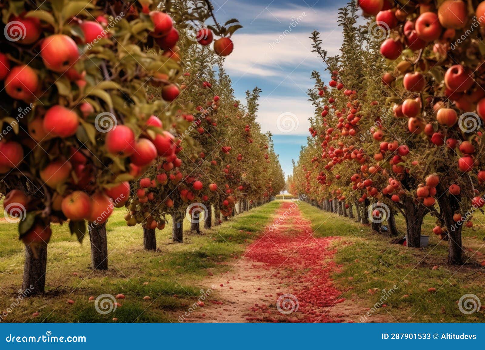 Apple Orchard Rows with Autumn Colors in Background Stock Image - Image ...