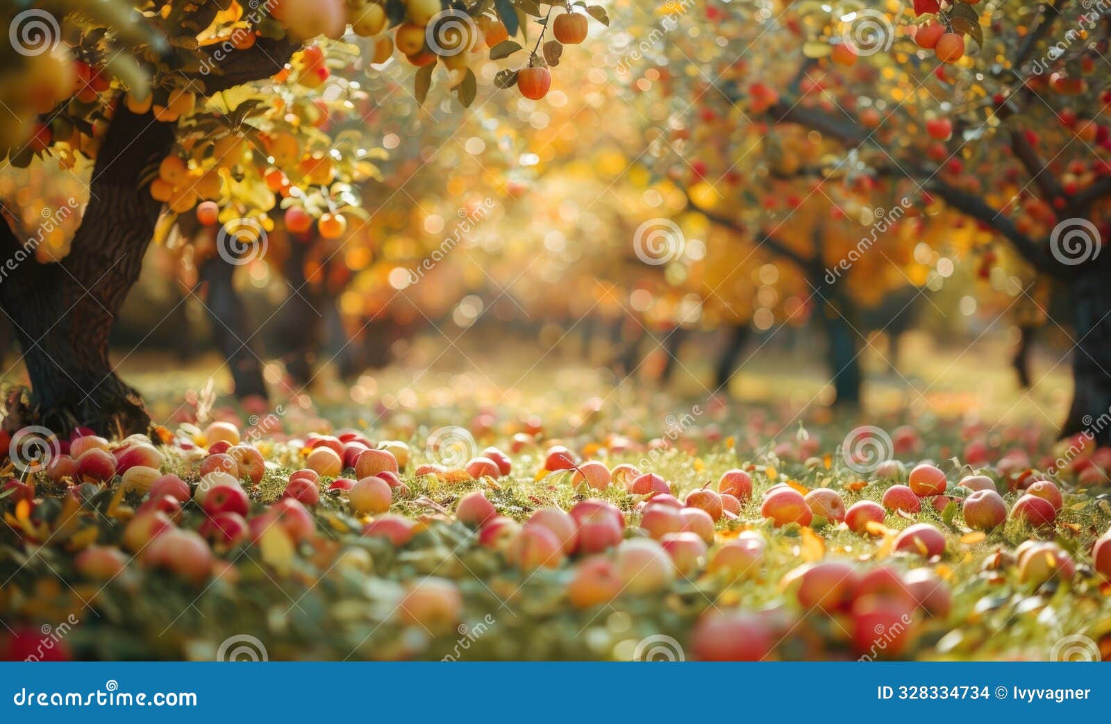 Apple Orchard with Trees Full of Autumn Apples Fallen Apples on the ...