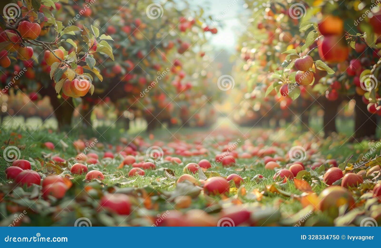 Apple Orchard with Trees Full of Autumn Apples Fallen Apples on the ...
