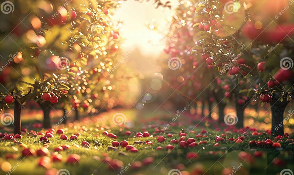 Apple Orchard with Trees Full of Ripe Apples Stock Photo - Image of ...