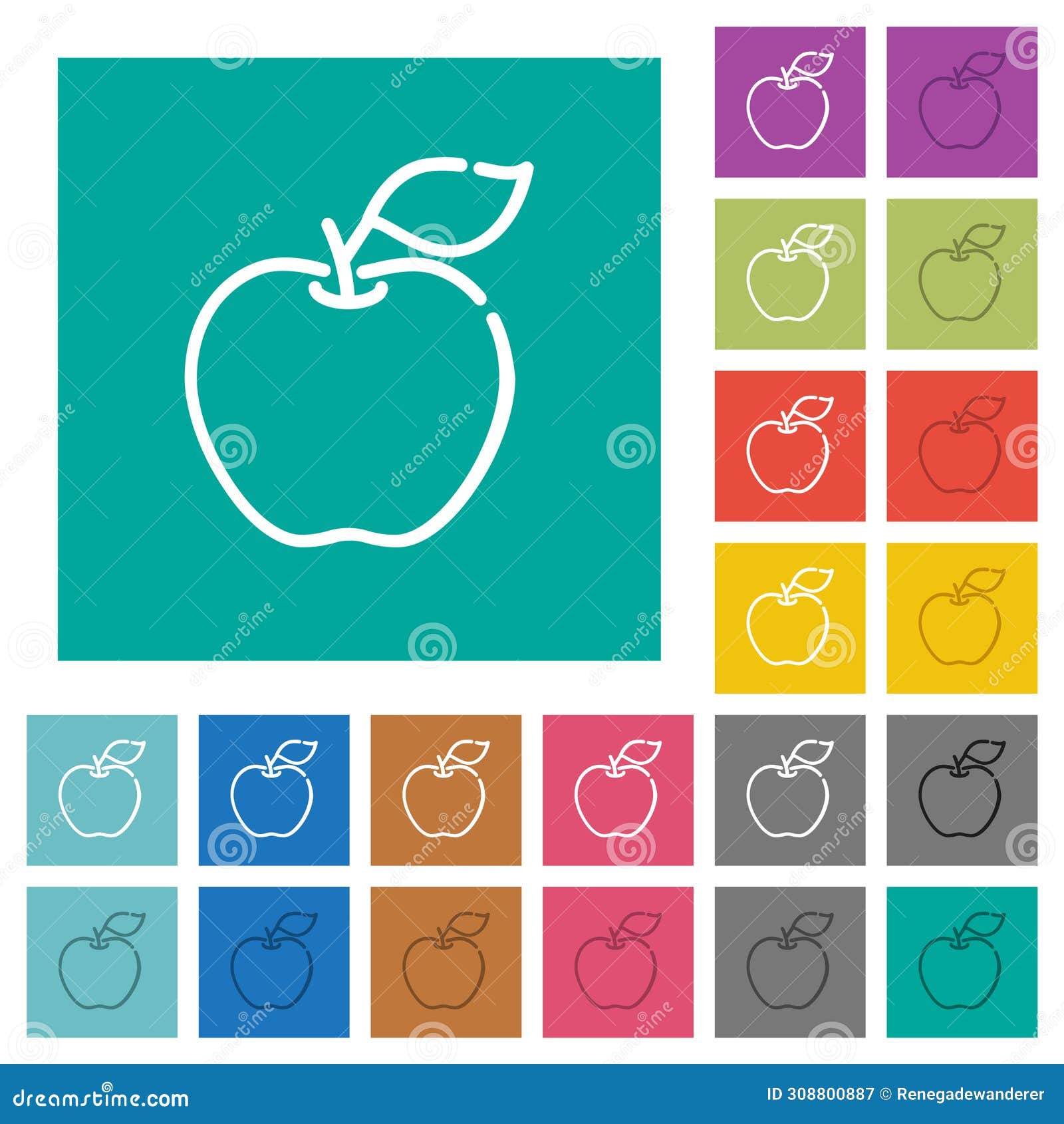 Apple Outline Square Flat Multi Colored Icons Stock Vector ...