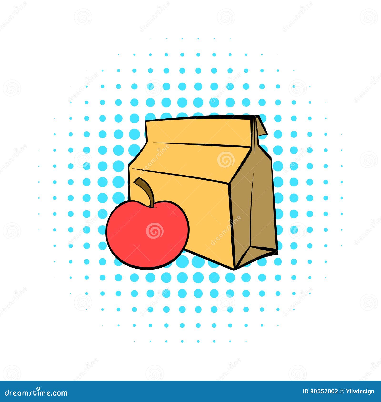 Apple and a Paper Bag with Lunch Icon Comics Style Stock Vector ...