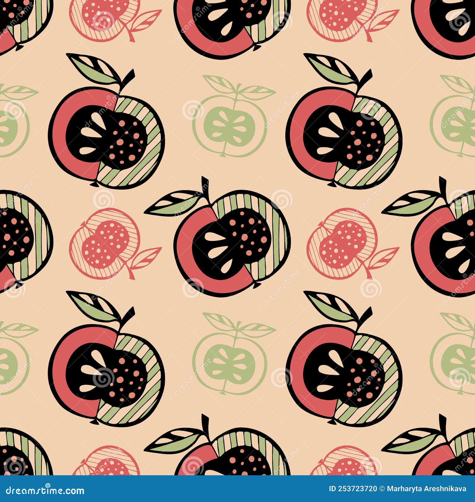 Apple Pattern Doodle Hand Drawn, Outline, Silhouette . Stock Vector ...