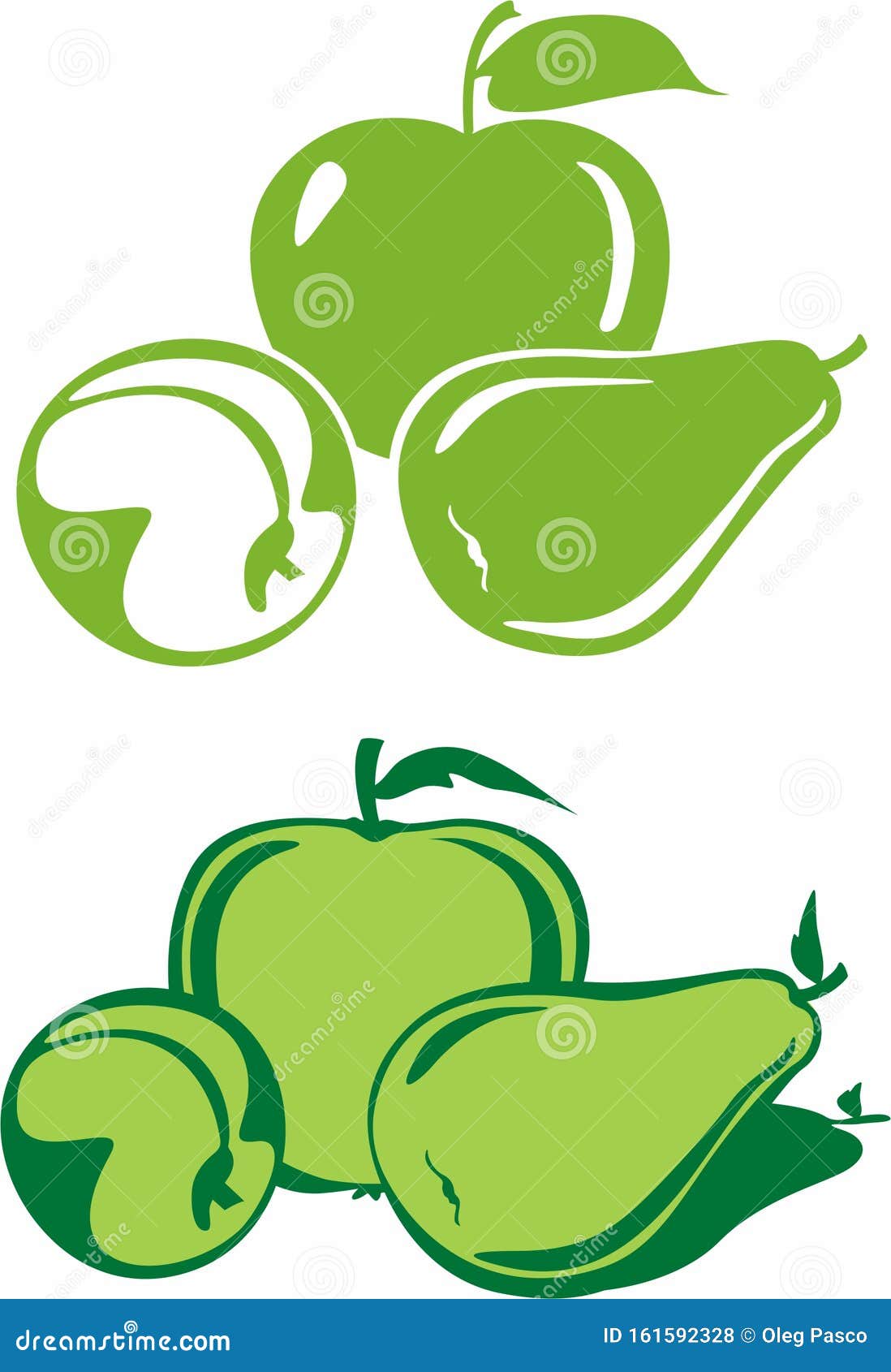 Apple, Peach and Pear Painted in One and Two Colors. Stock Vector ...