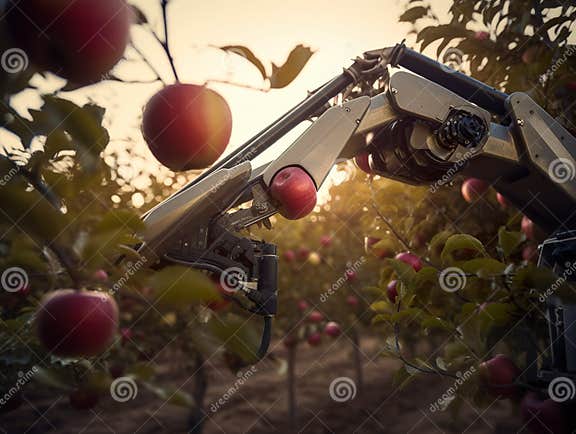 An Apple Picking Machine Picking Apples from a Tree. AI Generative ...