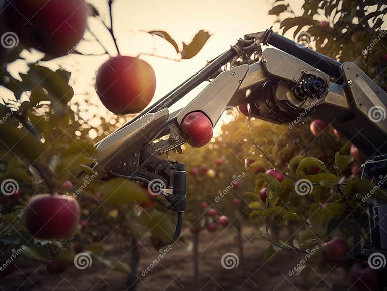 An Apple Picking Machine Picking Apples from a Tree. AI Generative ...