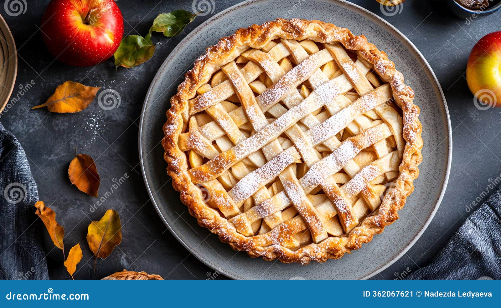 Apple Pie in Blue Form on a Light Wooden Background with a Wooden Tray ...